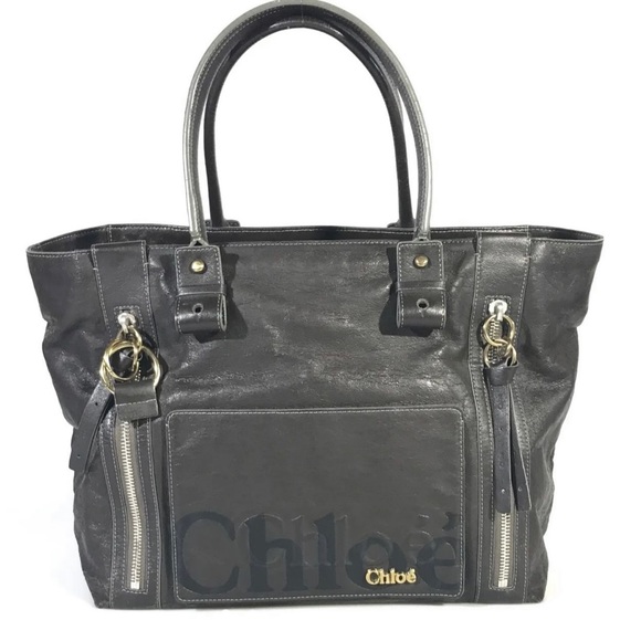 Chloe | Bags | Authentic Chlo Eclipse Logo Embellished Black Distressed ...